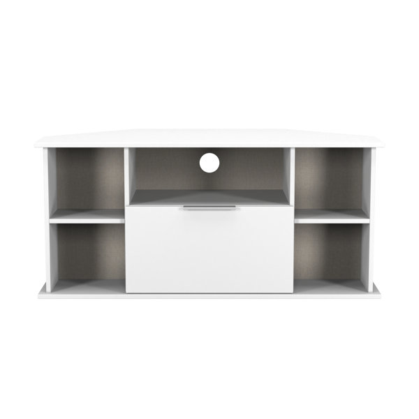 Latitude Run Berchman Corner TV Unit in White Matt & White (Ready ...