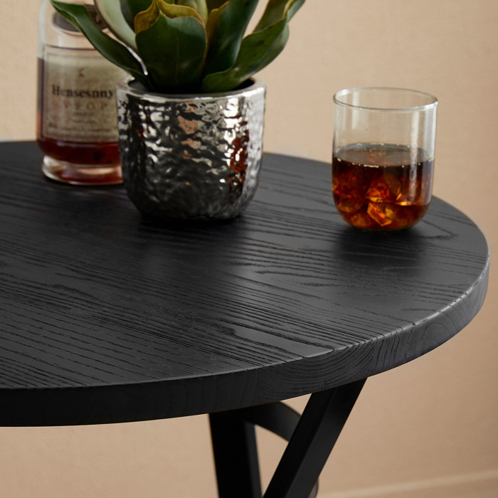 Williston Forge Overstreet Round Solid Wood Top Metal Base Dining Table ...