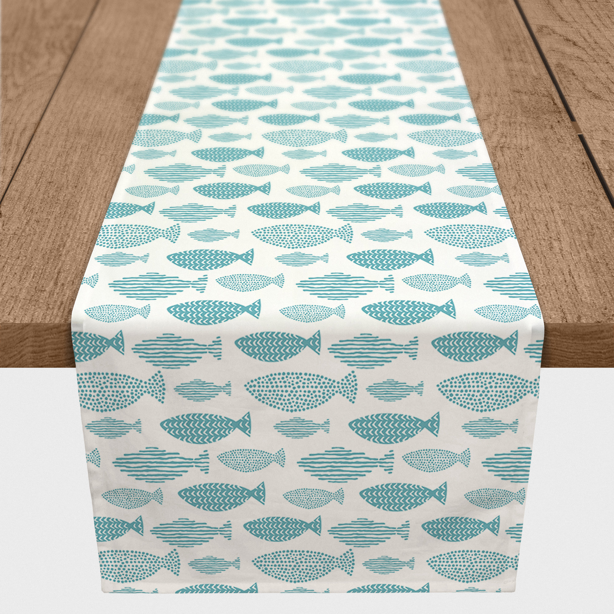 Wade Logan® Azaiyah Teal School Of Fish Table Runner | Wayfair