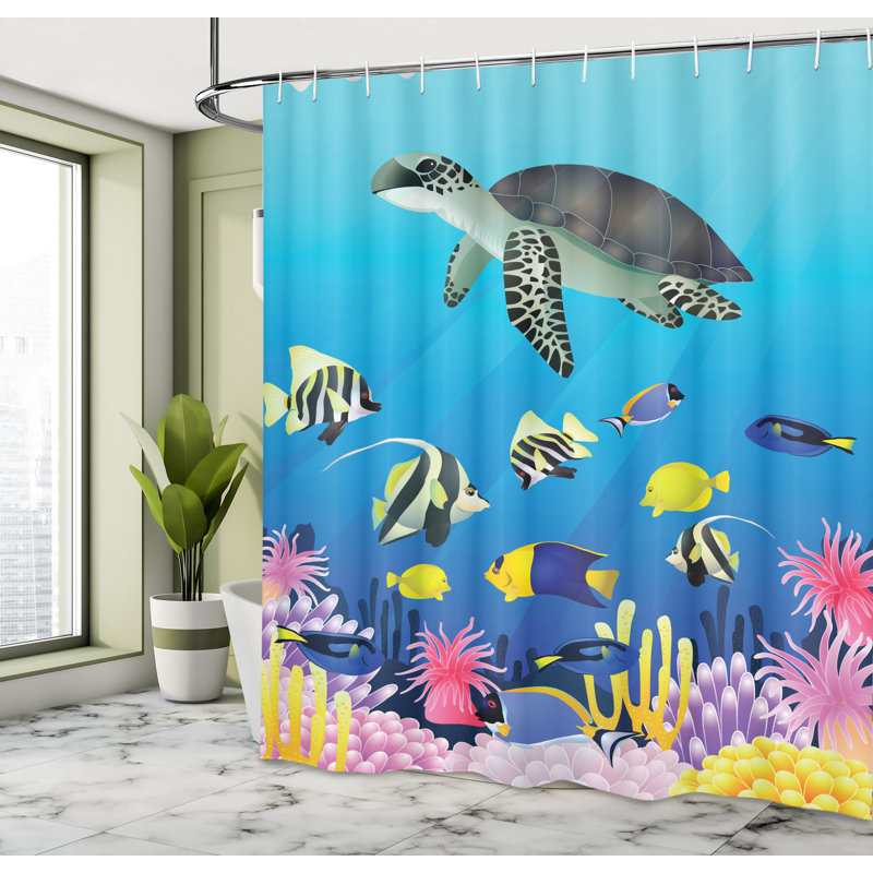 Dovecove Ocean Shower Curtain Sea Turtle Coral | Wayfair