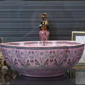 Minoky Ceramic Bathroom Vessel Sinks Wash Basin Flower Shape Porcelain ...