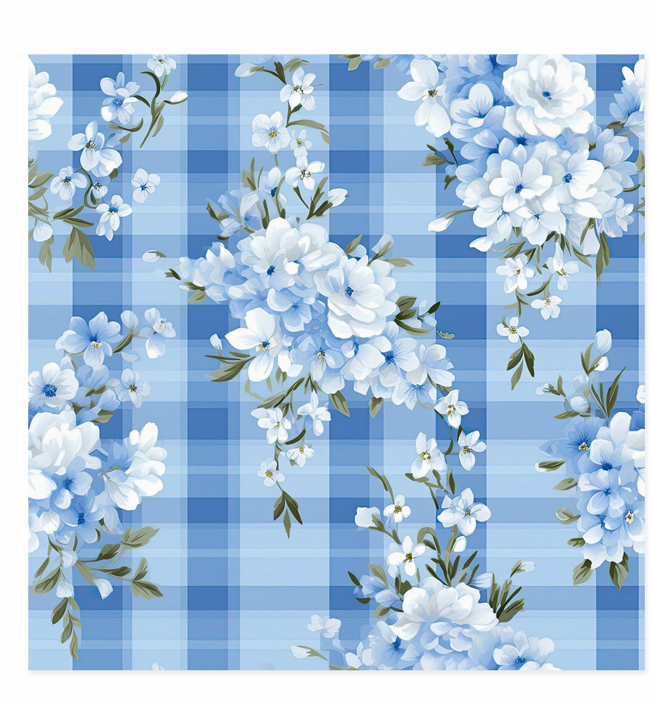 August Grove® Floral Blue Gingham Flowers VIII Shabby Chic Unframed Art ...