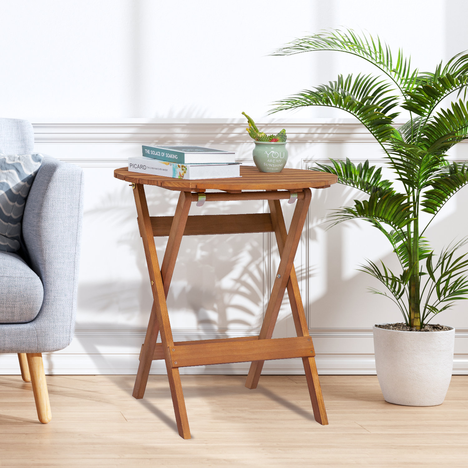 MoNiBloom Wooden Folding Outdoor Patio Side Table, Indoor End Table ...