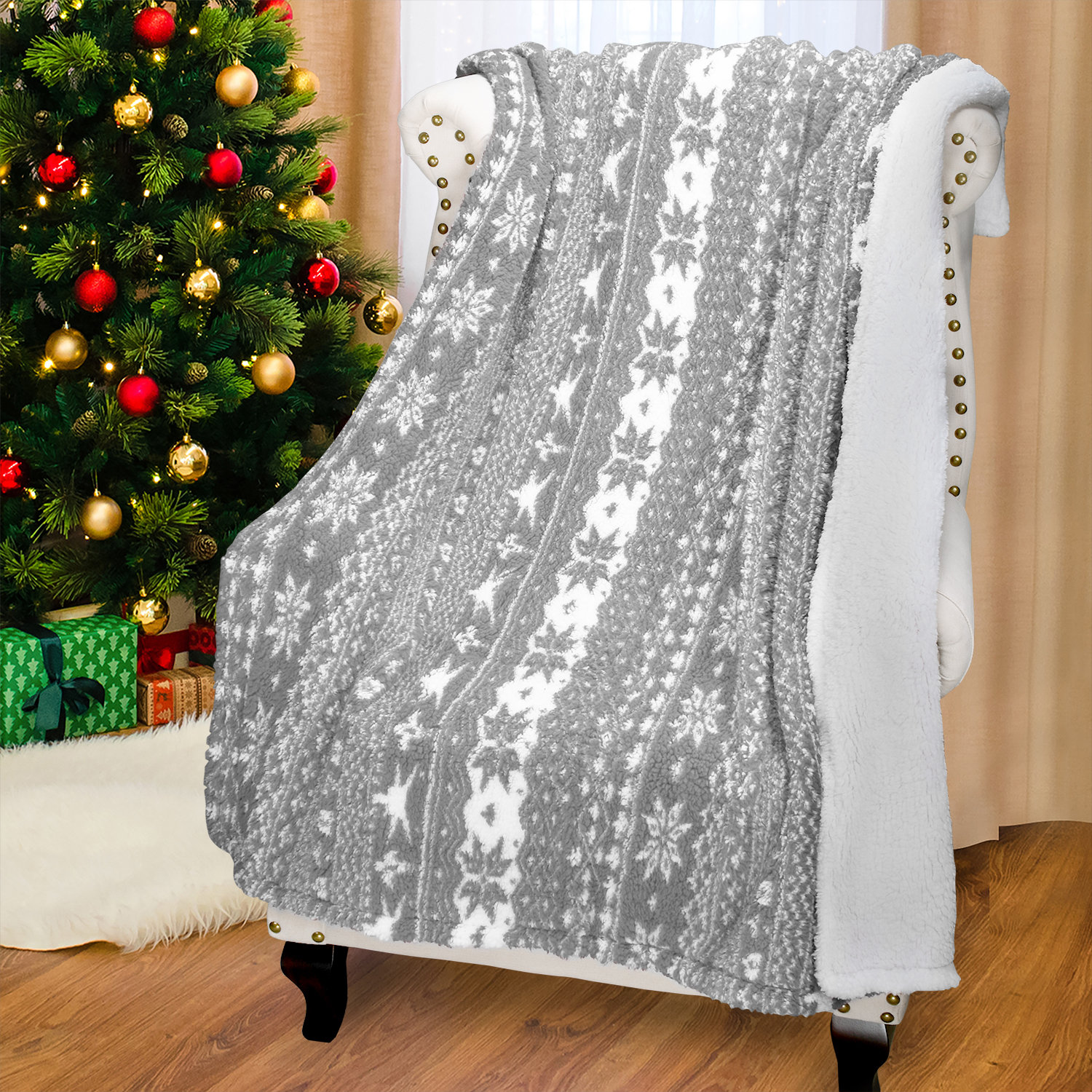 Catalonia Sherpa Throw Blanket, Super Soft Warm Fuzzy Comfy Snowflake ...