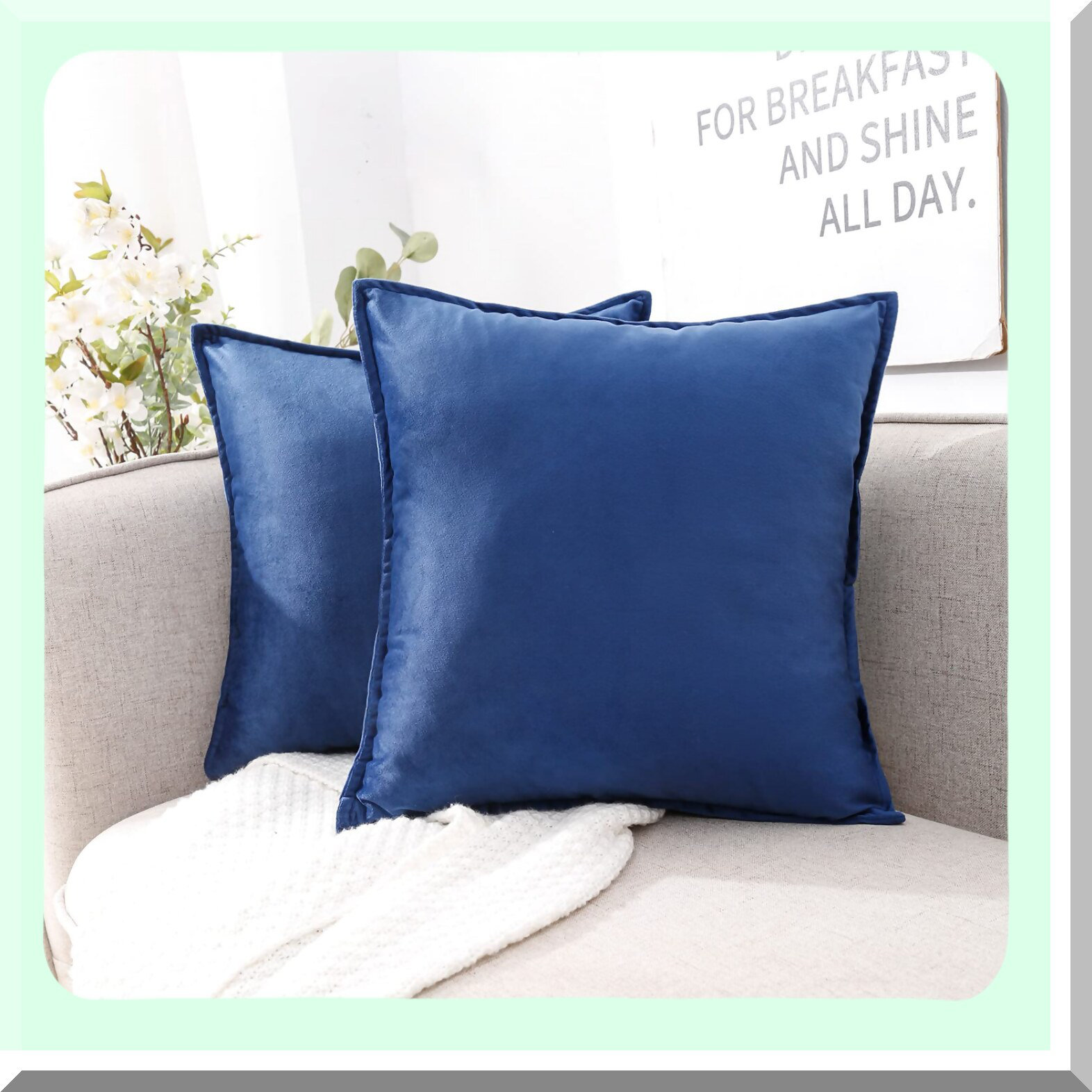 BRBCA Luxury Navy Blue Velvet Throw Pillow Covers - Set of 2 Super Soft ...