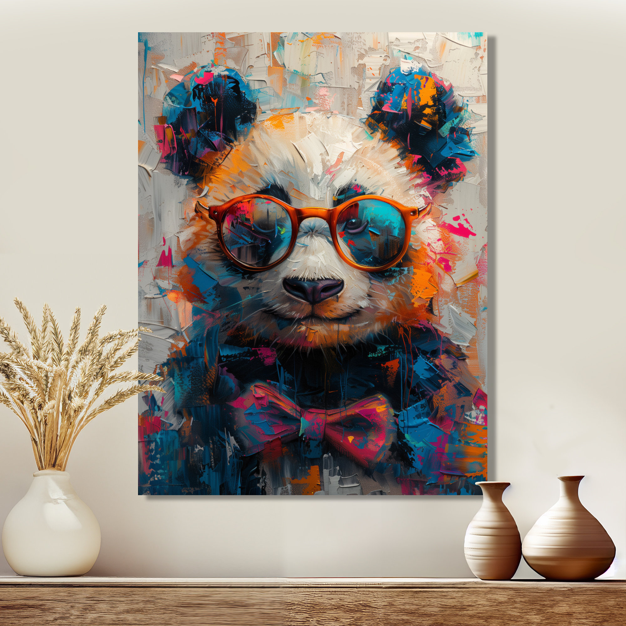 Trinx Red Black Panda Portrait Illusion - Panda Animal Wall Art Living ...