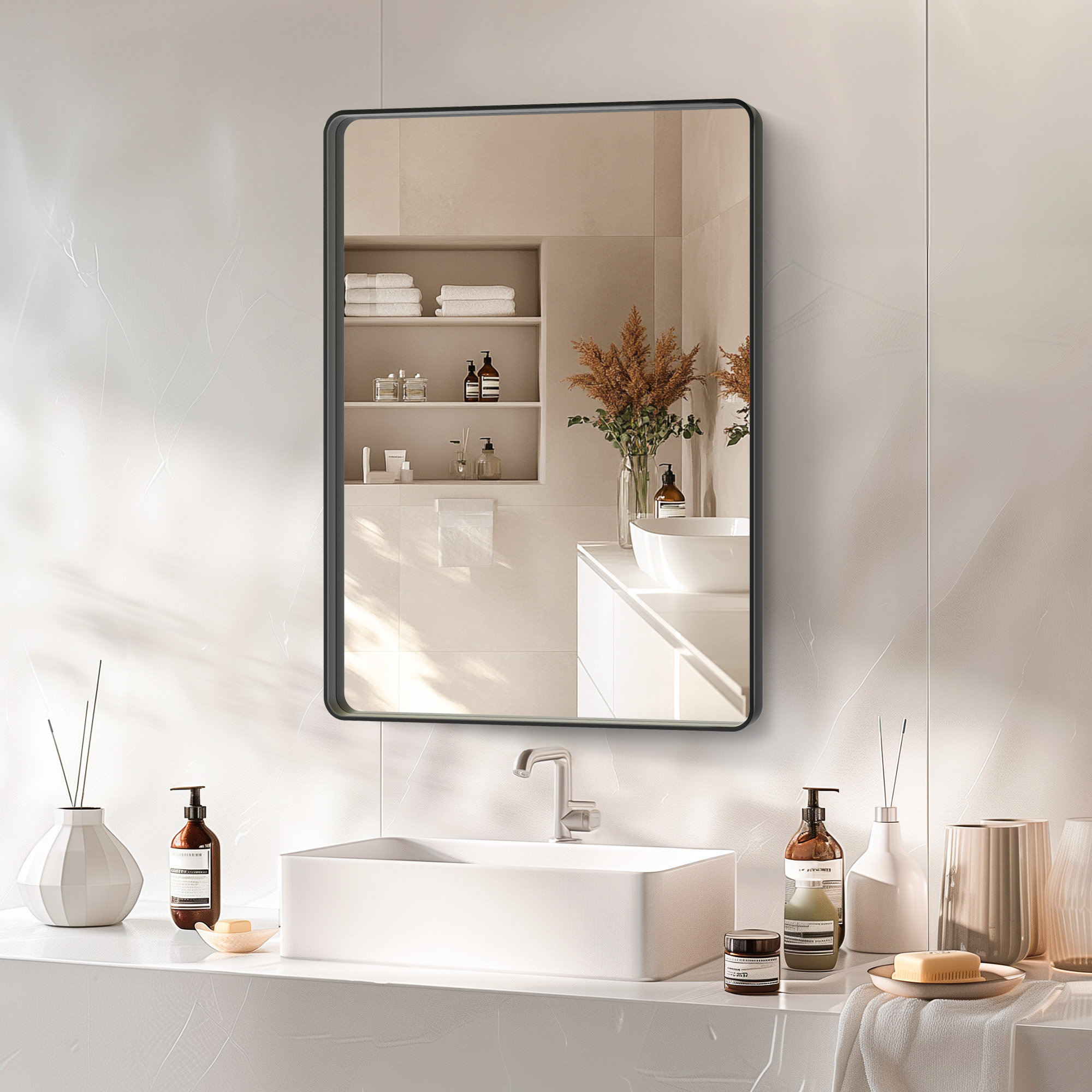 Ebern Designs Black Accent Mirror High-Strength Tempered Glass and ...