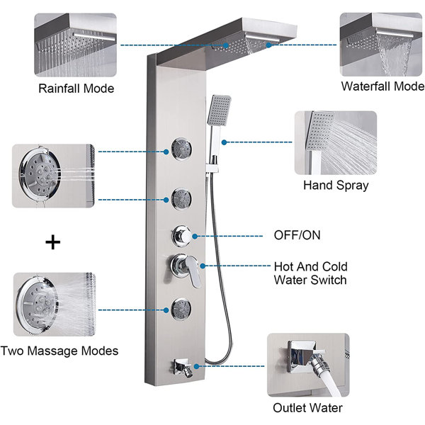 Senlesen Brushed Nickel Multi-function Shower Panel Tower System Wall ...