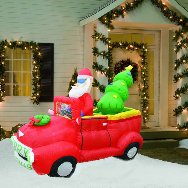 Glitzhome 11FT Christmas Lighted Inflatable Santa on Tractor Décor ...