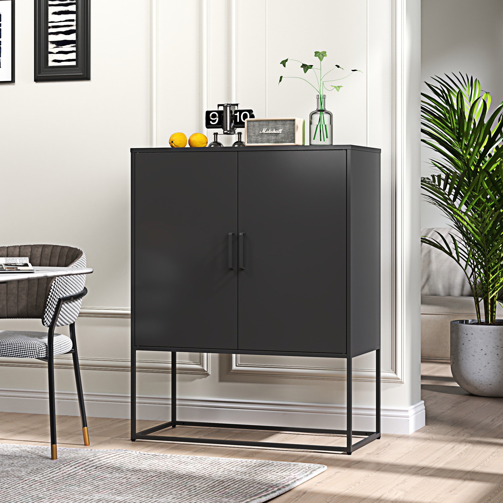 Latitude Run® Heavy Duty Metal Buffet Sideboard Modern Steel Storage ...