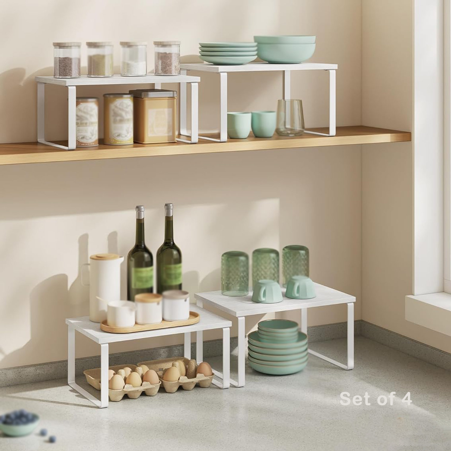 Latitude Run® Set of 4 Kitchen Cabinet Organizer Shelves, Expandable ...