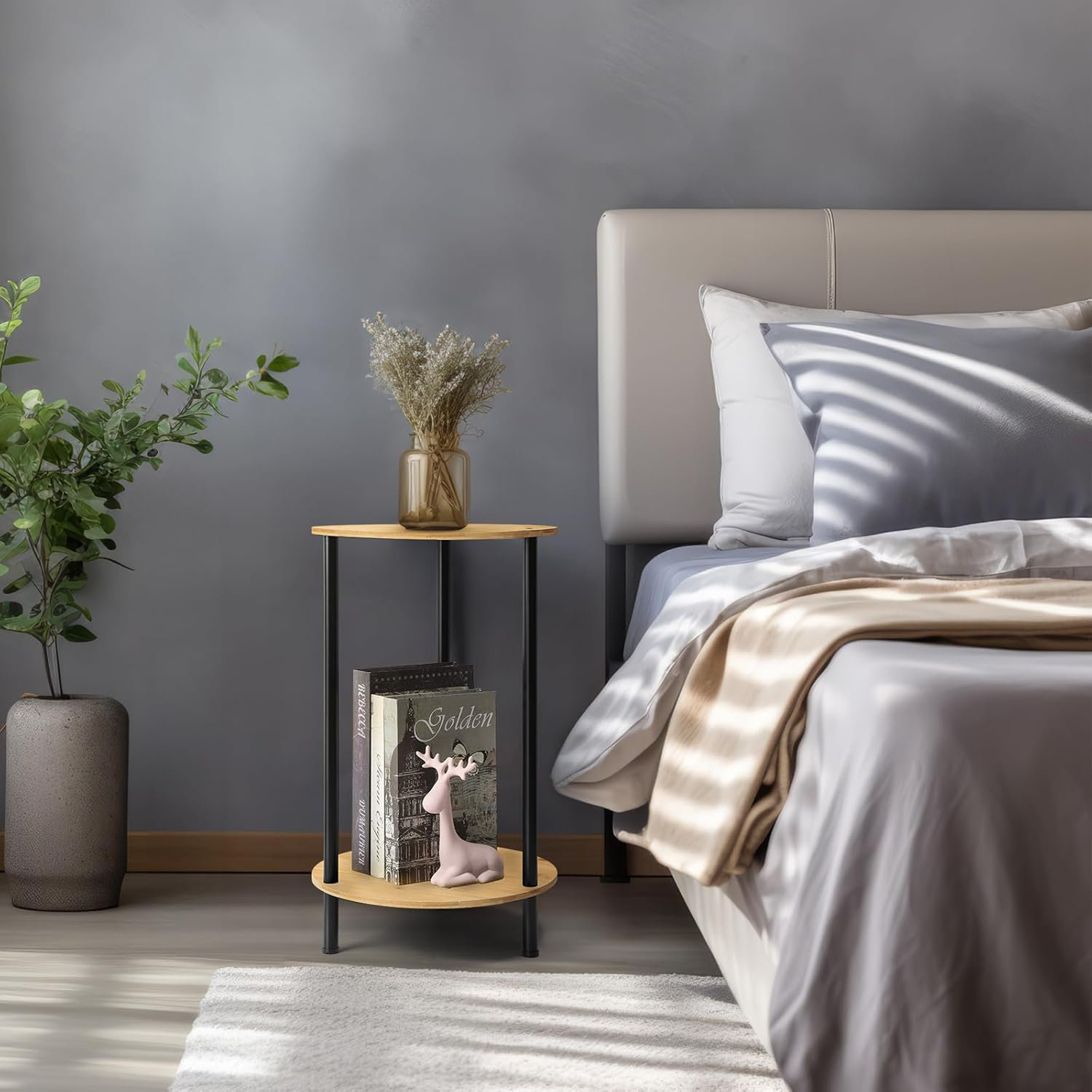 17 Stories Norwood 2-Piece Modern Round Side Tables With Shelves ...