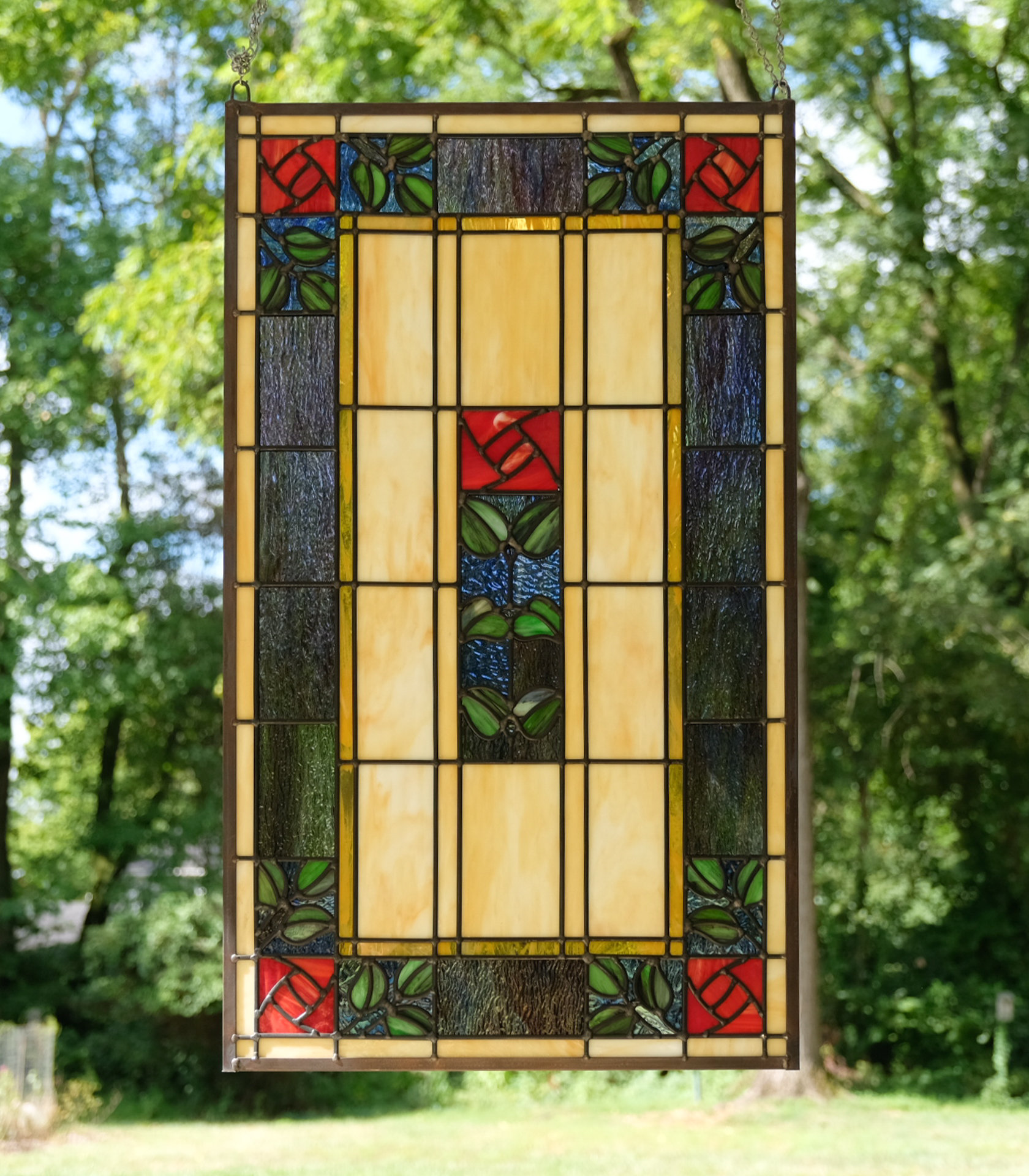 World Menagerie Rose Flower Stained Glass Window Panel | Wayfair