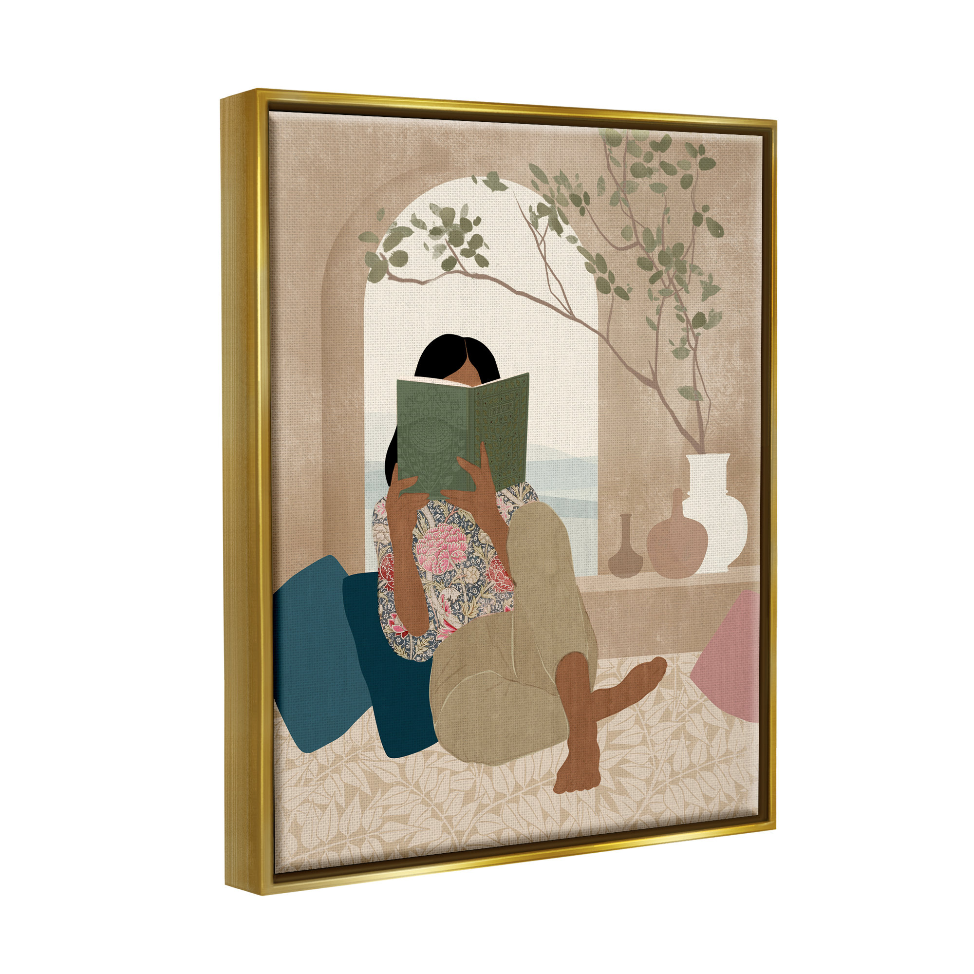 Red Barrel Studio® Boho Girl Reading Book Framed Floater Canvas Wall ...