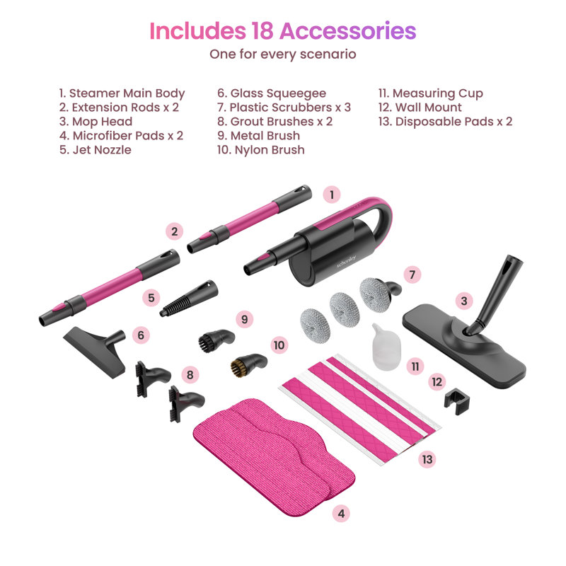 Schenley Steam Mop with Dual-Rod Design and Detachable Handheld Steamer ...