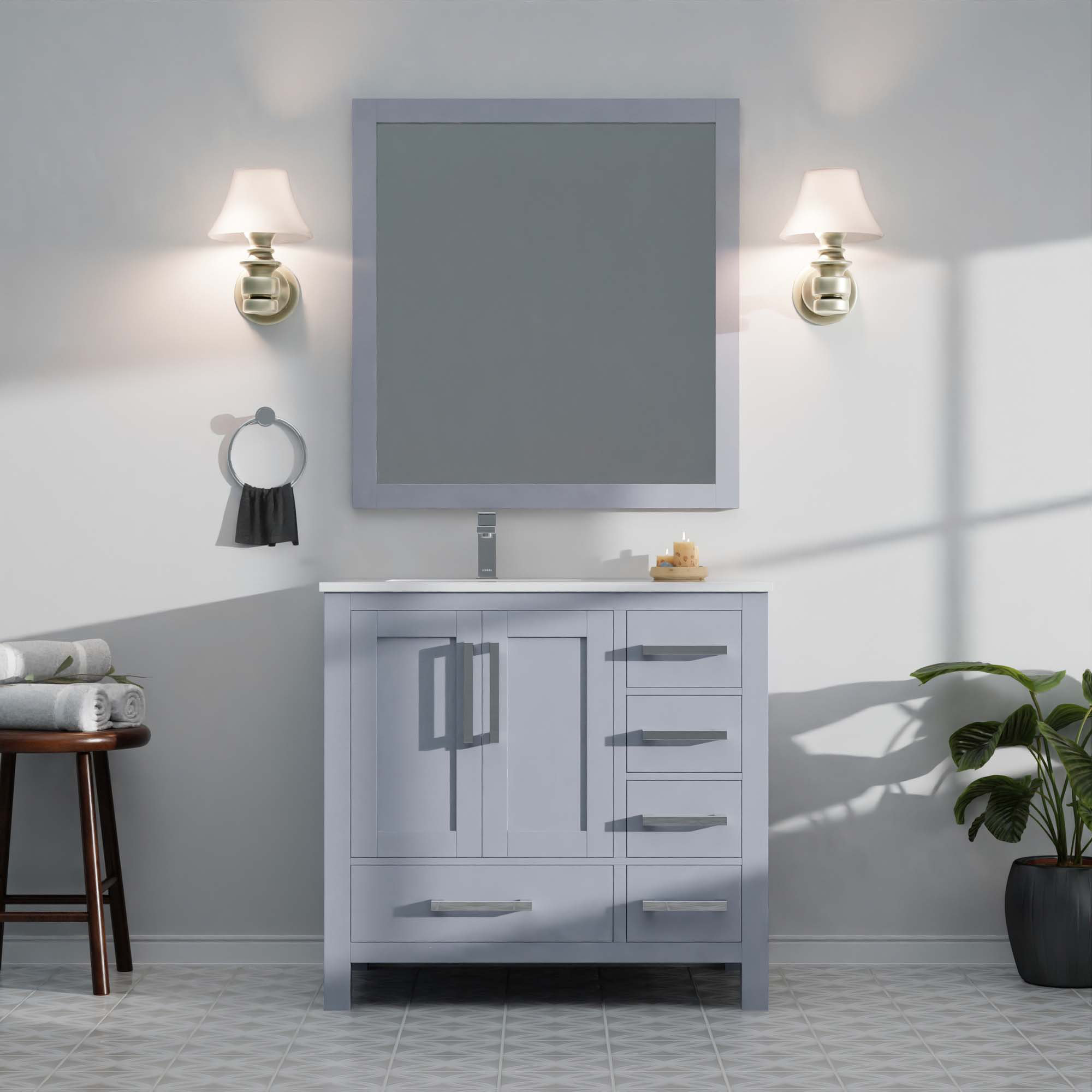 Hokku Designs Bath Vanity,Left Offset,Faucet Set, And 34 In. Mirrors ...