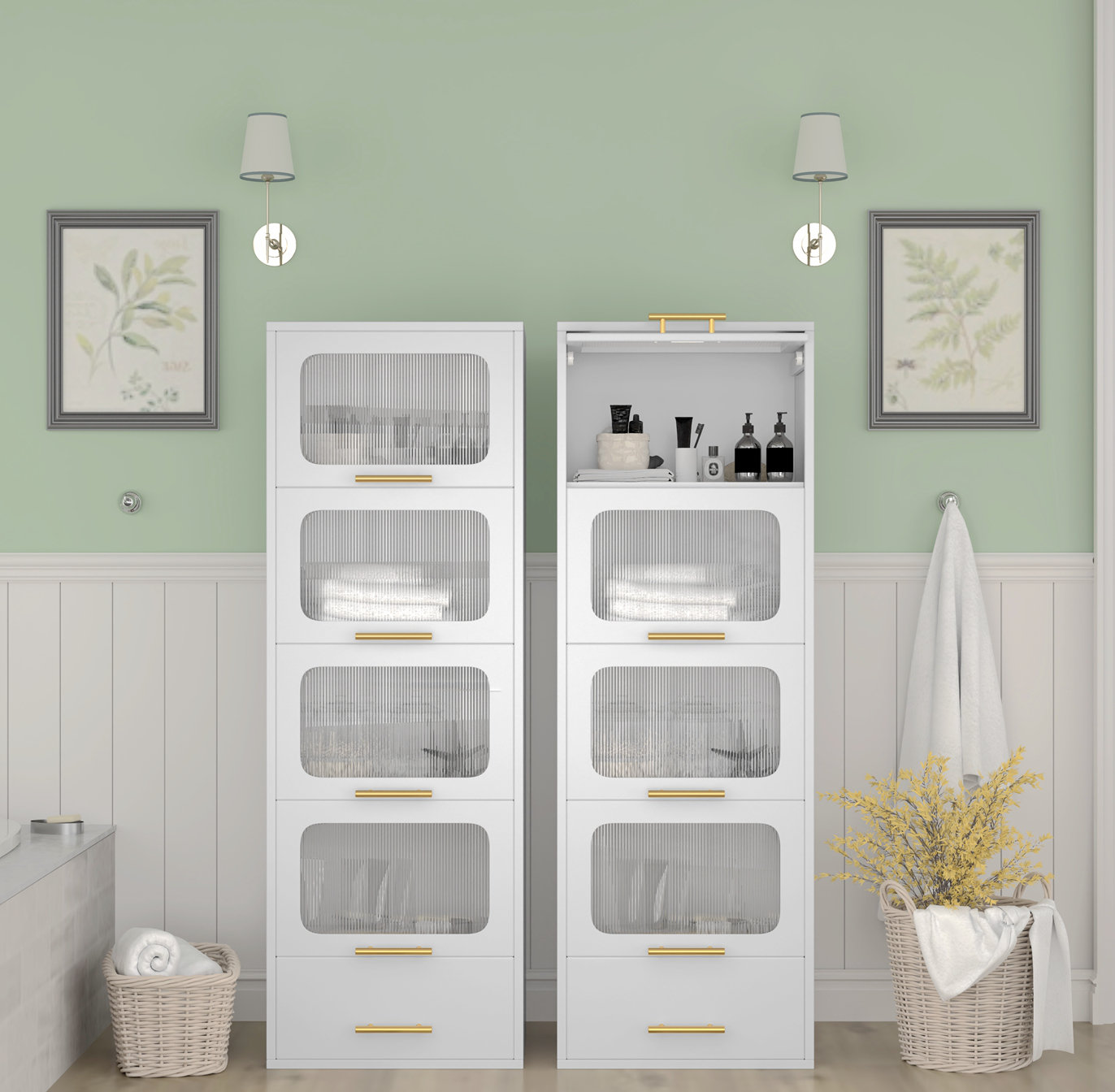 Mercer41 Wisconsin White Cabinet Metal Cabinet Bathroom Storage with 4 ...