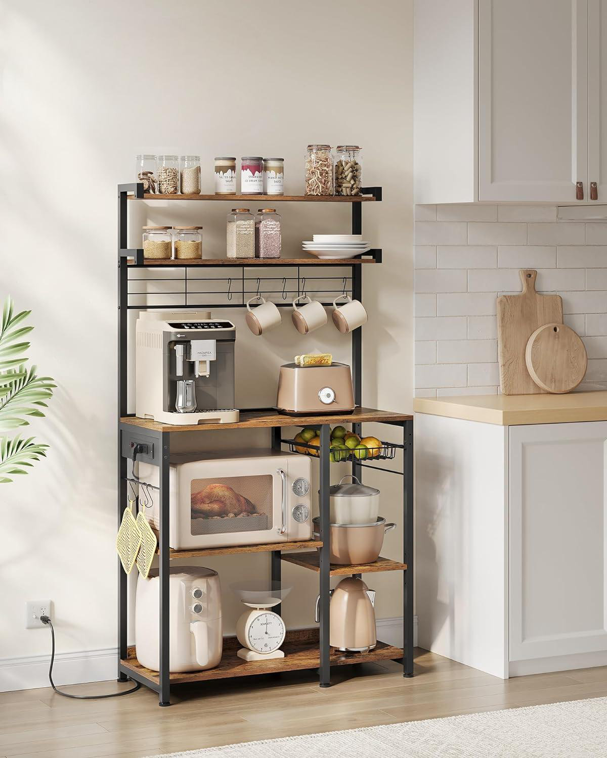 17 Stories Bakers Rack With Power Outlet, Microwave Stand, 4 AC Outlets ...