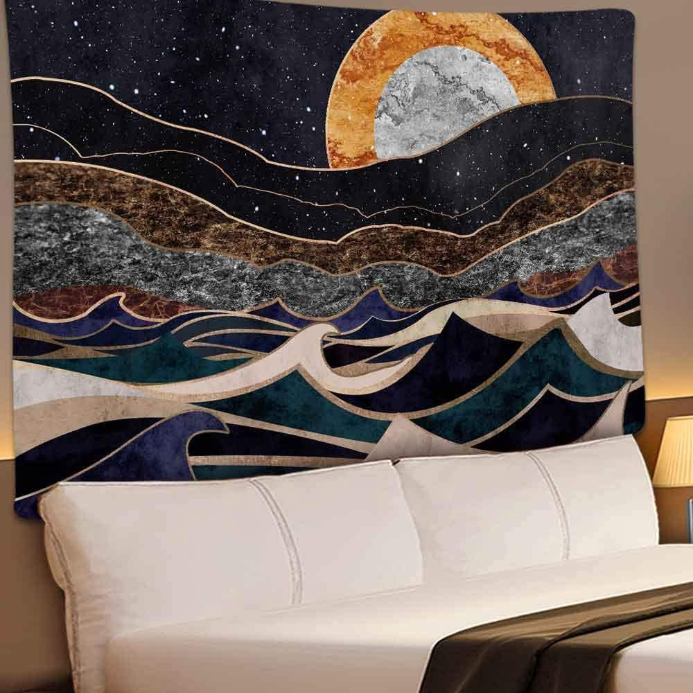 Loon Peak® Moon Mountain Tapestry Starry Abstract Tapestry Wall Hanging ...