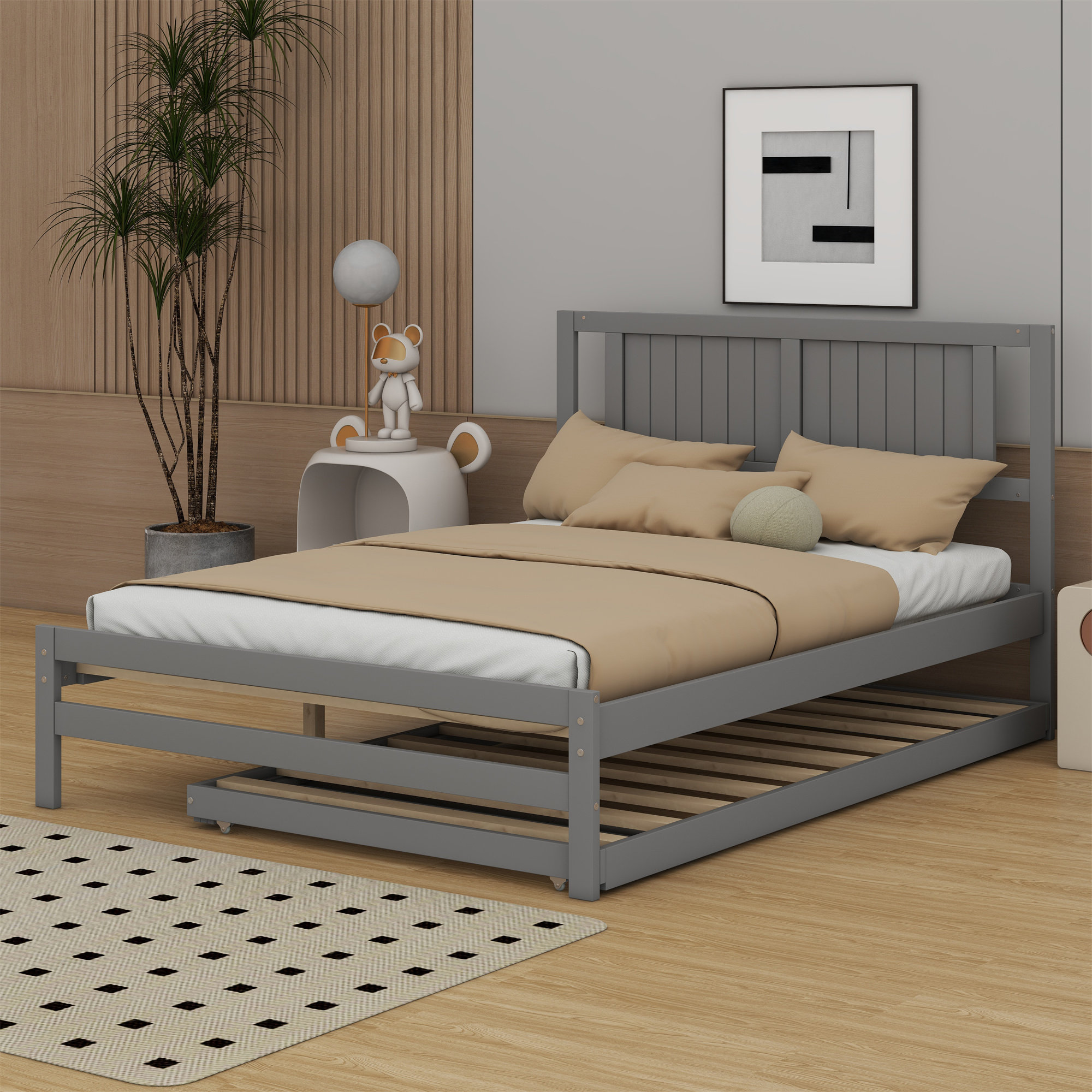 Red Barrel Studio® Platform Bed With Adjustable Trundle | Wayfair