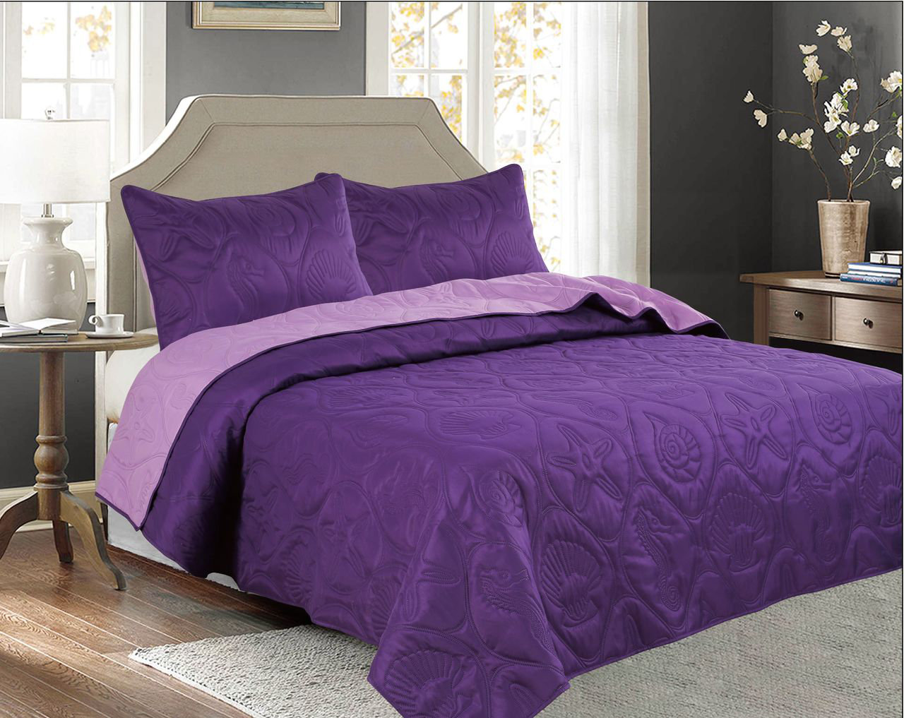 Legacy Decor Shell Shell and Seahorse Stitched Pinsonic Reversible ...