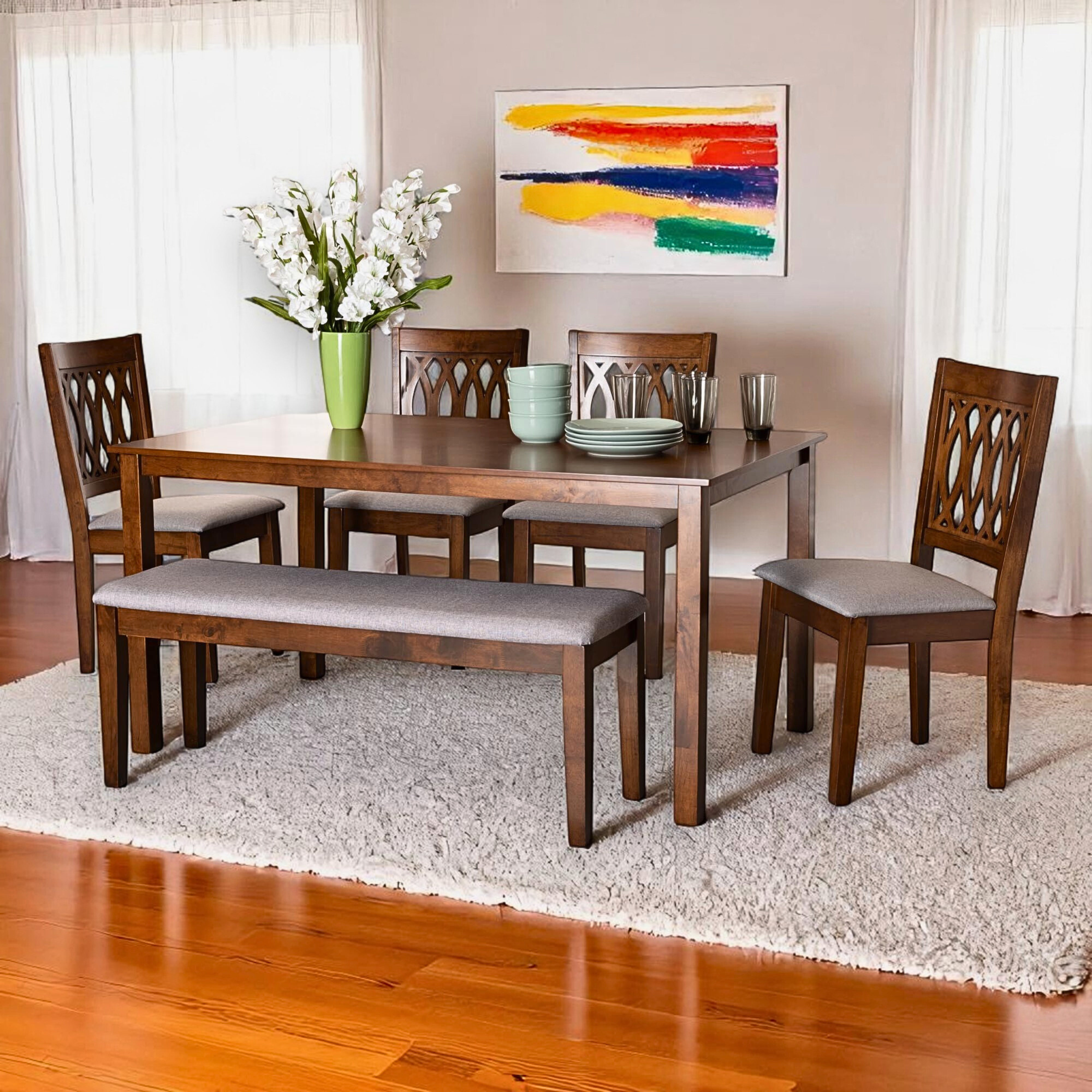Lark Manor™ Inzel 6-Piece Dining Set in Fabric and Brown Finish | Wayfair