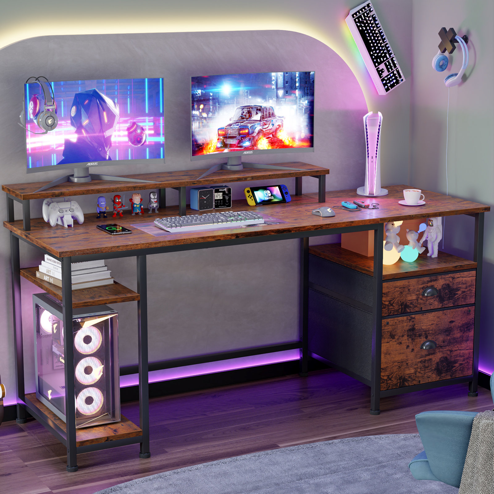 17 Stories Wynona 21.6535'' W Rectangle Computer Desk with Hutch and ...