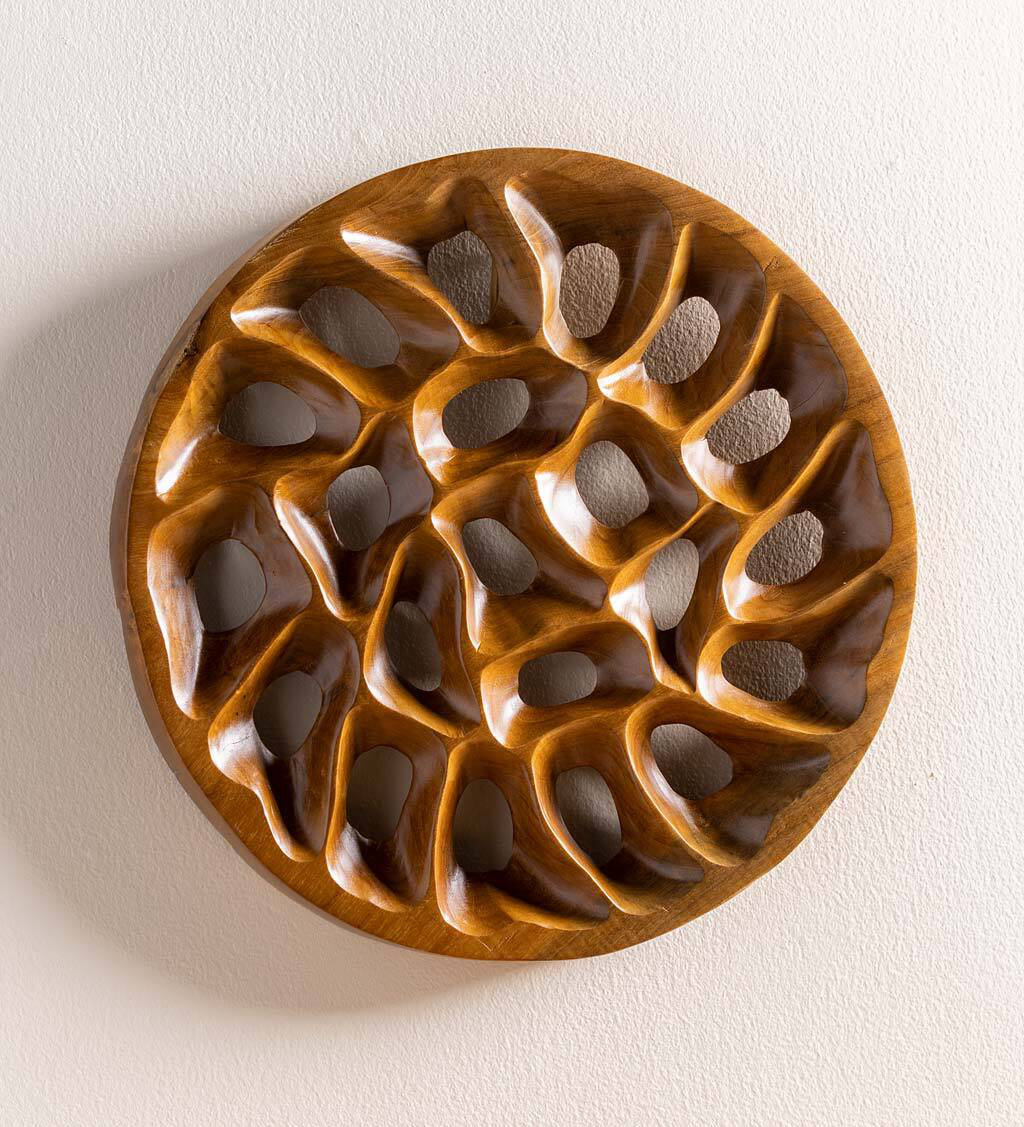VivaTerra Artisan Carved Teak Wood Circular Wall Decor | Perigold