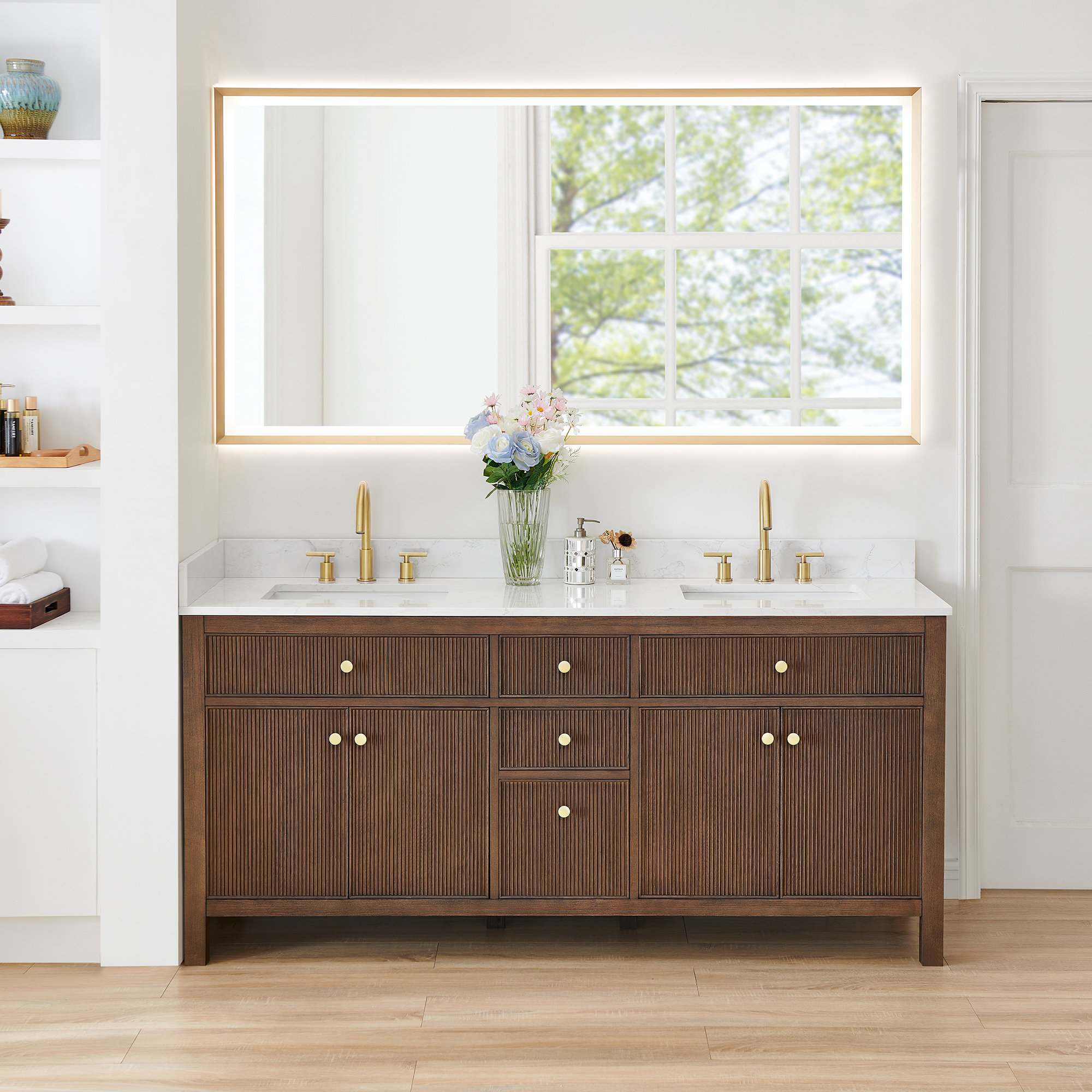 Birch Lane™ Lala 72" Double Bathroom Vanity with Grain White Engineered ...
