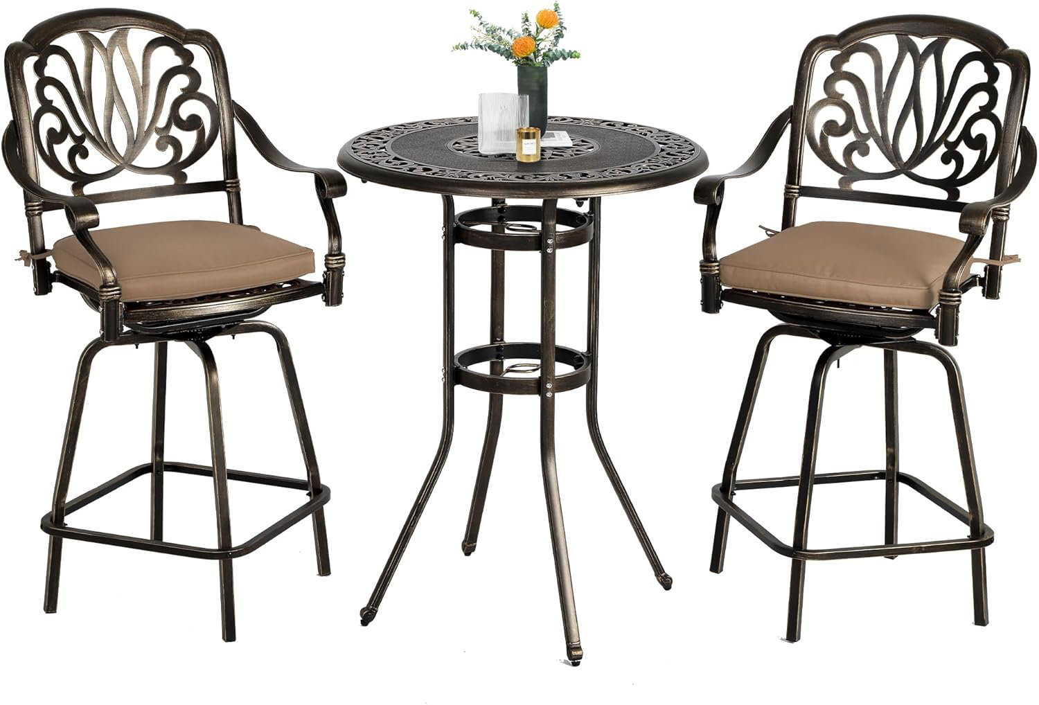 Astoria Grand 3-Piece Cast Aluminum Patio Bar Set,Outdoor High Top ...