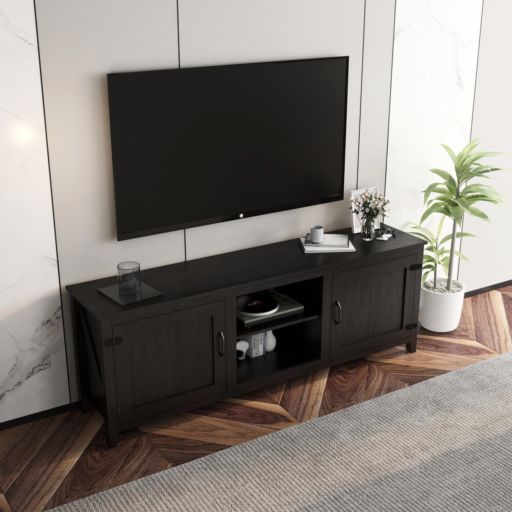 Gracie Oaks Tv Stand For Bedroom Use - Black, 70.87" Long, 15.23" Wide ...