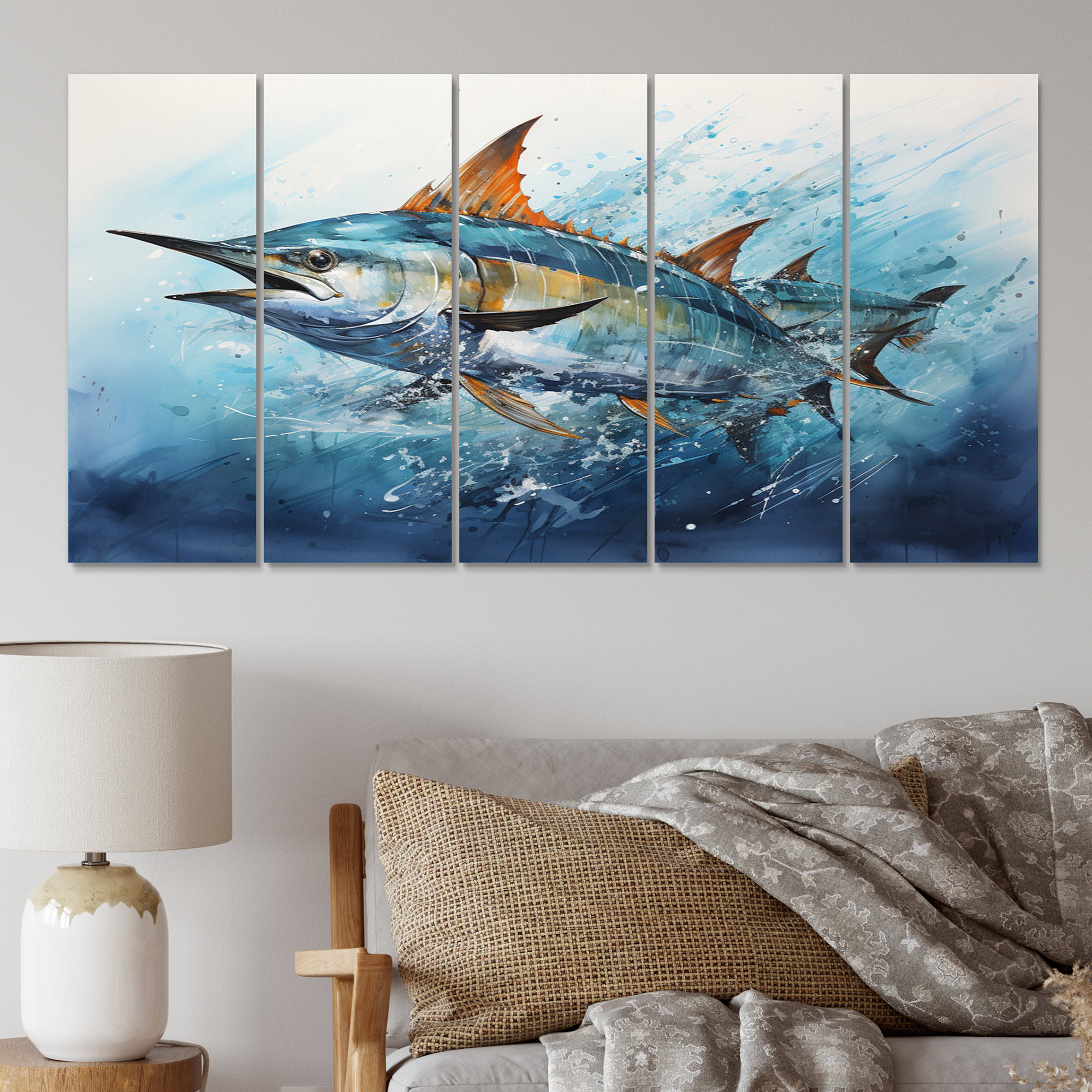 Design Art «Fishing Majestic Marlins I», art mural sur toile, 5 ...