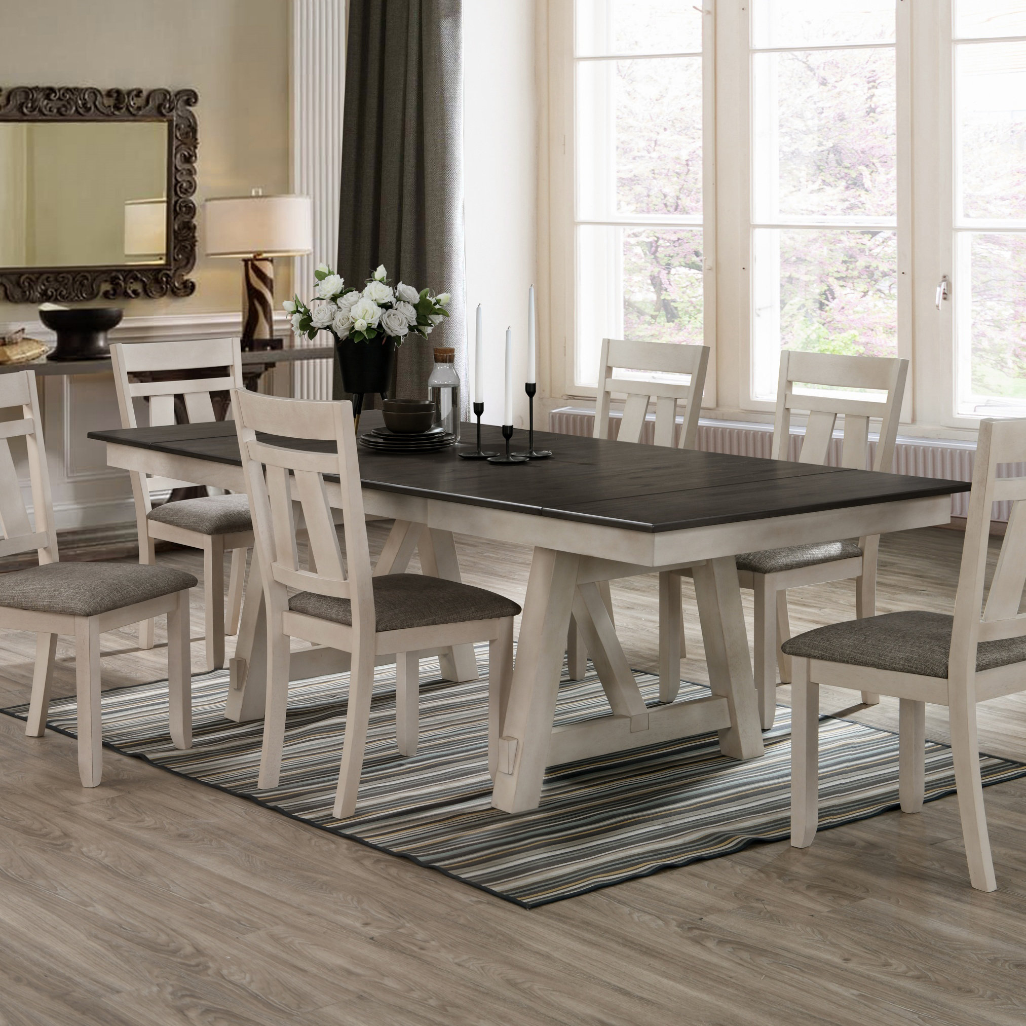 One Allium Way® Transitional Cottage Style Extendable Dining Table Set ...