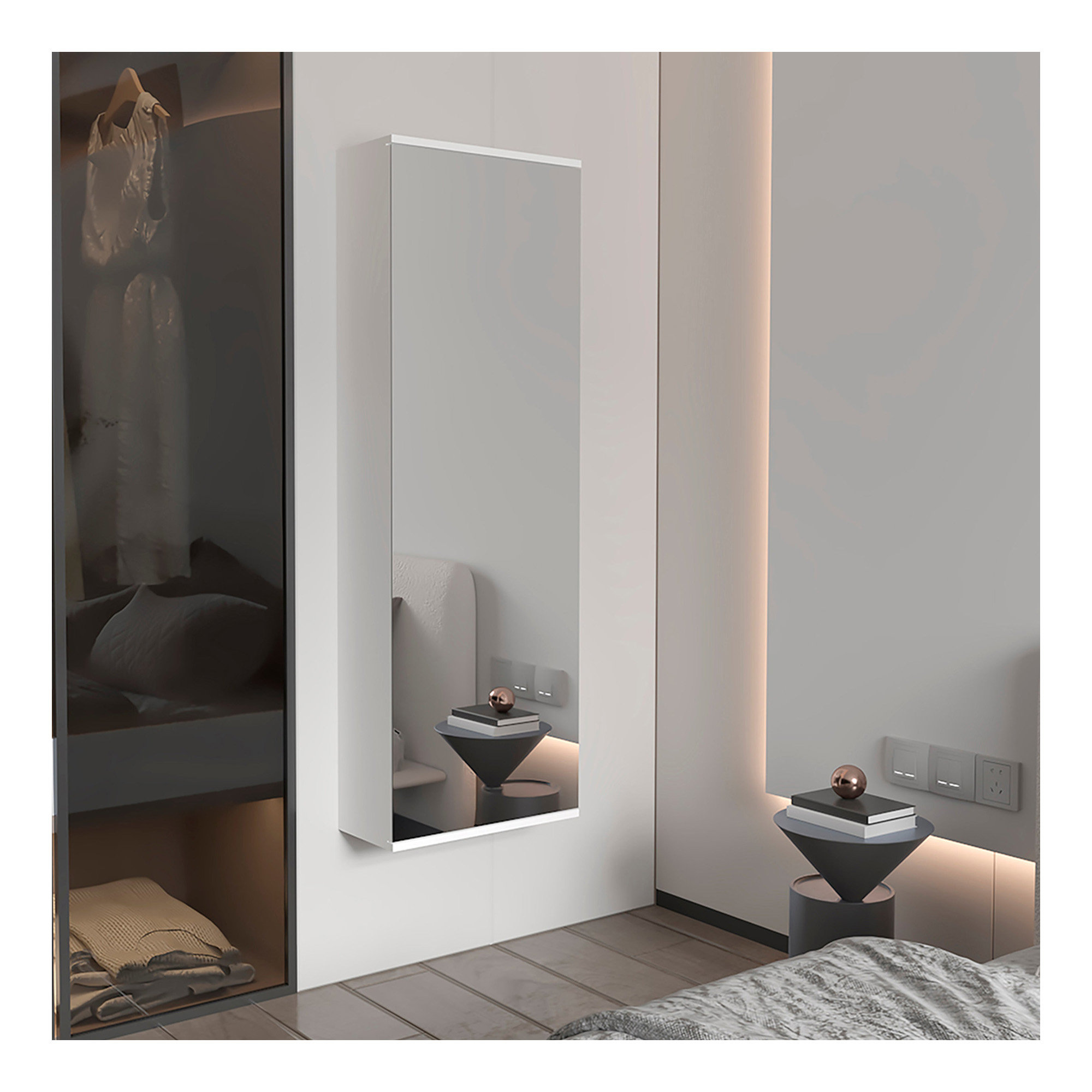 LIYU Wall Shoe Rack 54" H, One Mirror, One Door, Five Internal Storage ...