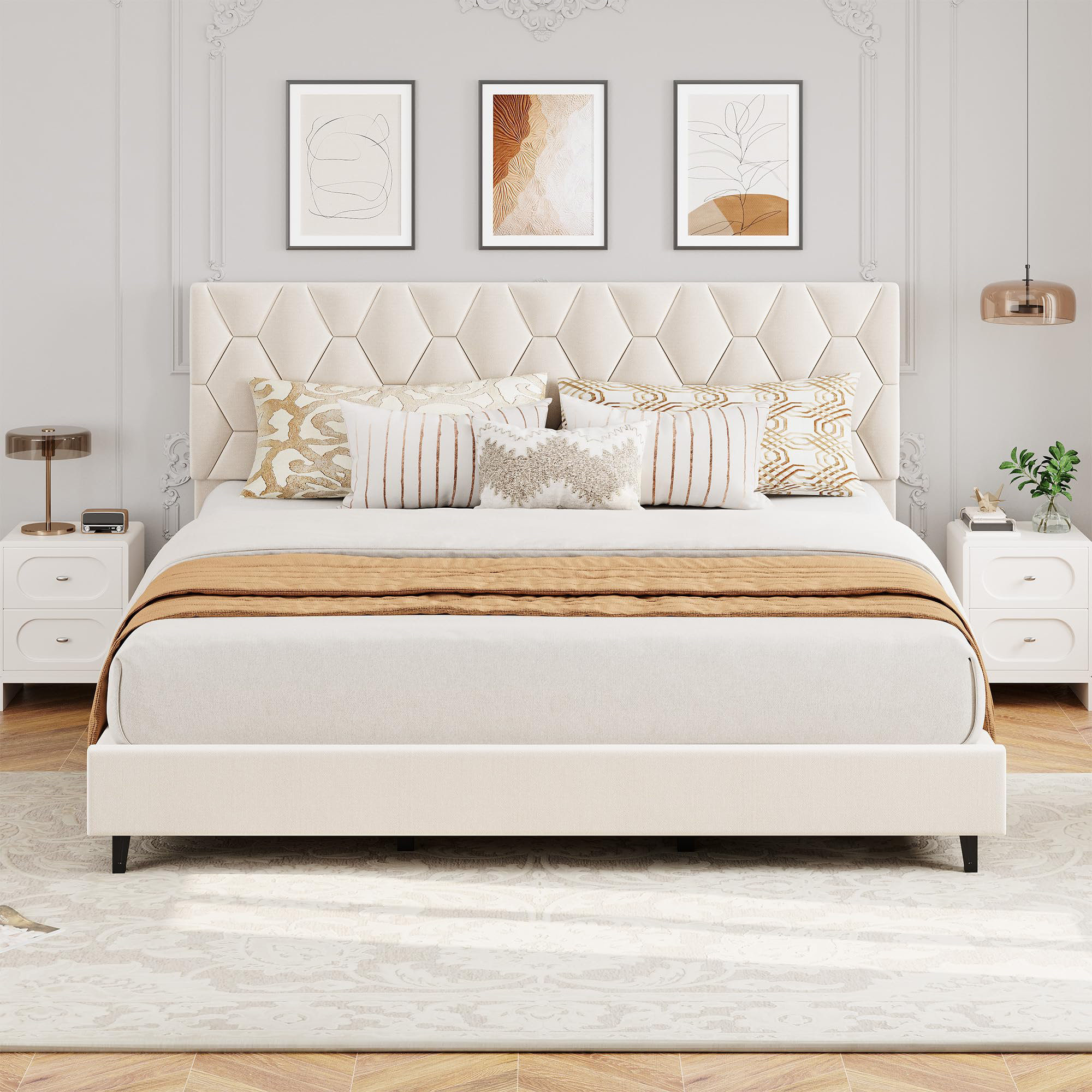 17 Stories Modern Platform Bed Frame with Adjustable Upholstered Suede ...