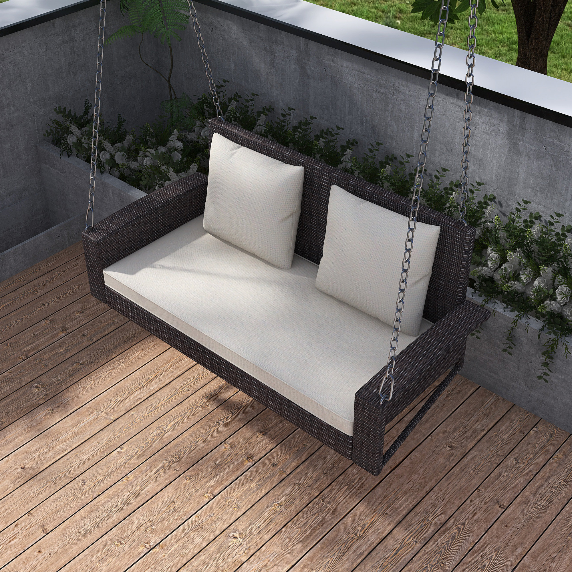 Ebern Designs 2-Person Wicker Hanging Porch Swing | Wayfair