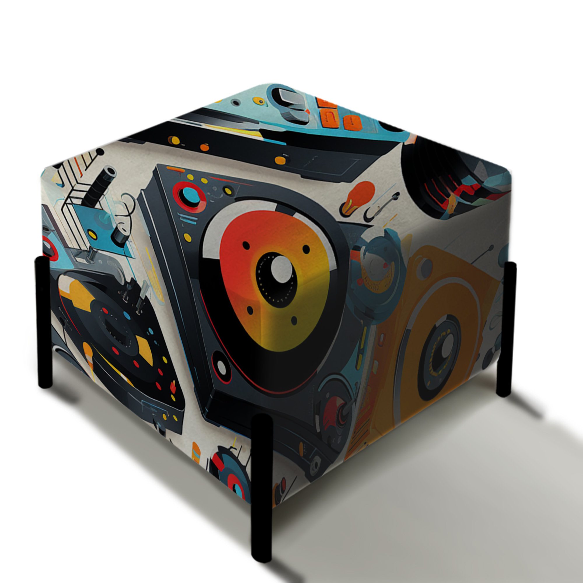Design Art Turntables Boom Boxes Spots - Pop Art Square Ottoman | Wayfair