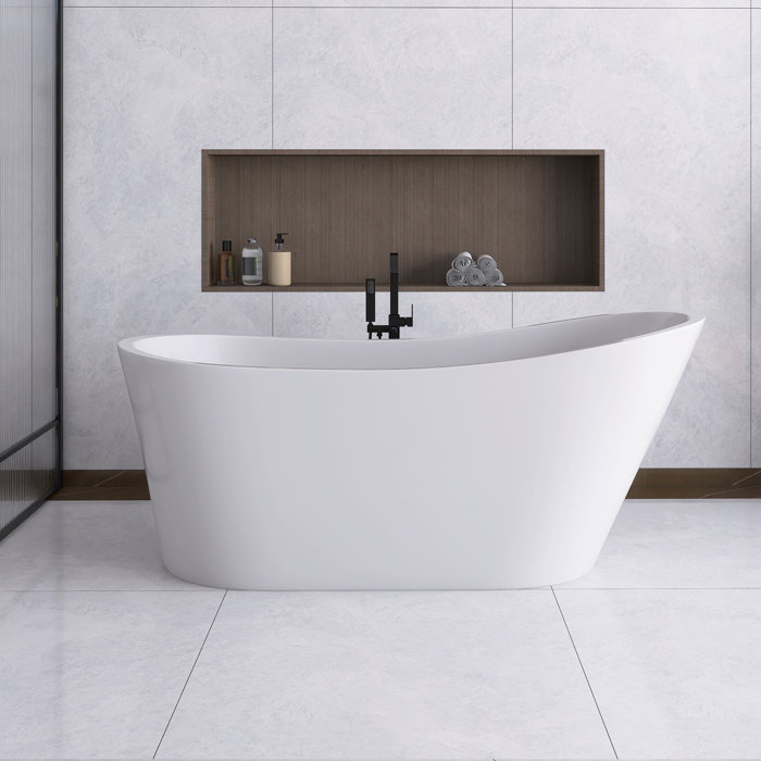 JimsMaison 59" Acrylic Freestanding White Bathtub-Acrylic Soaking Tubs ...