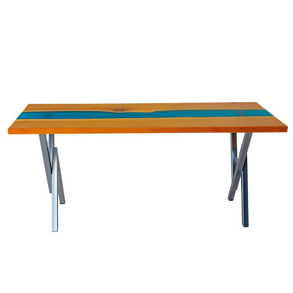RebirthPRO Brown/Blue Worktop Cedar Table With River Solid Wood | Wayfair