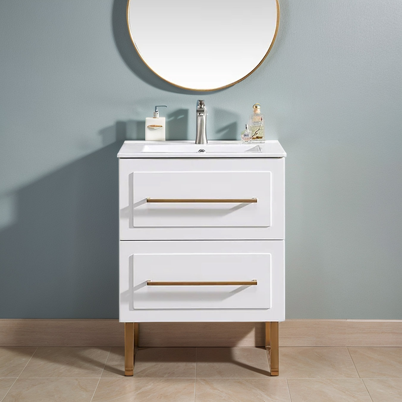 Mercer41 24'' White Modern Free-Standing Single Bathroom Vanity Set ...