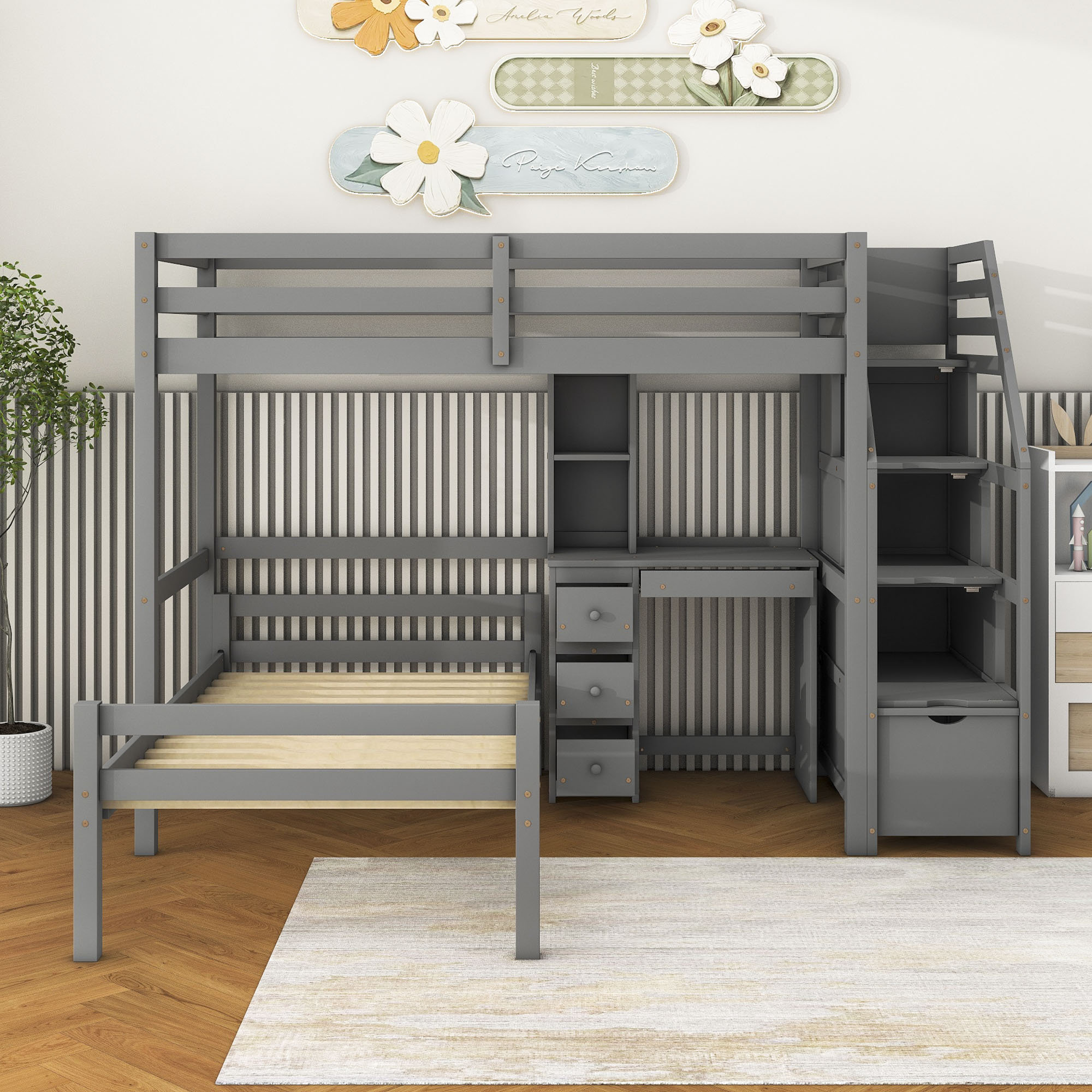 Harriet Bee Gara Twin over Twin 3 Drawer L-Shaped Bunk Beds with Built ...