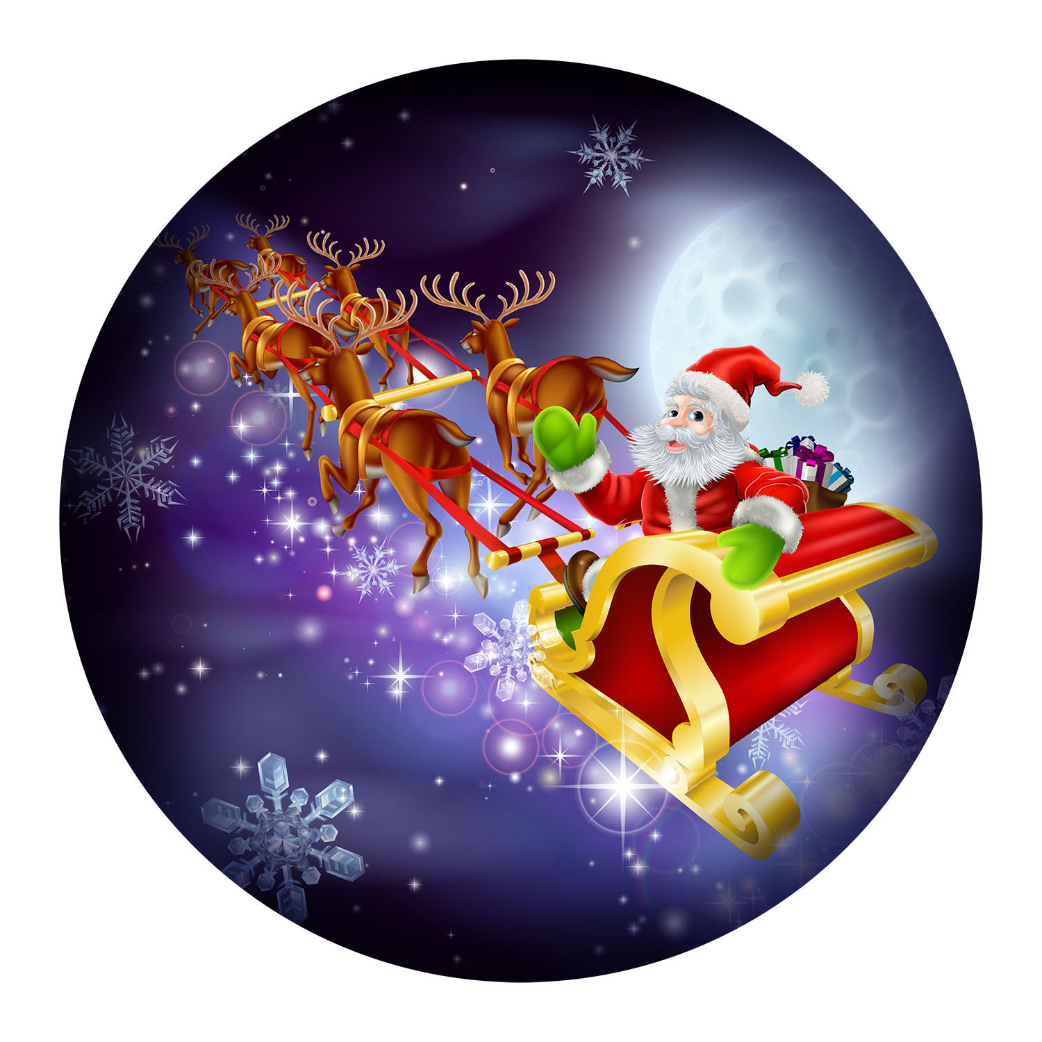 The Holiday Aisle® 'Round Santa Sleigh' Graphic Art Print on Metal ...