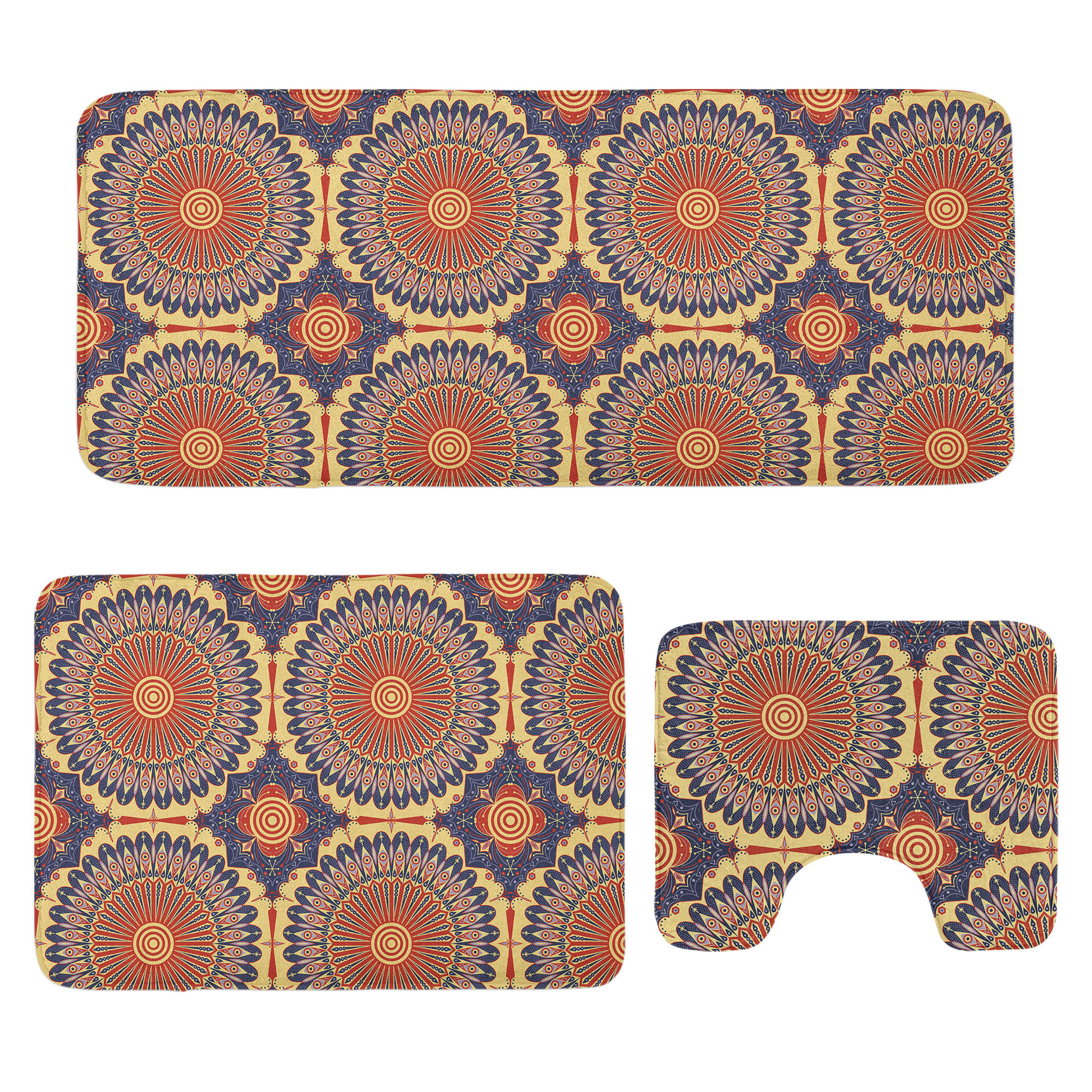 East Urban Home Mandala Bathroom Rug Set 3 Pieces U-Shape & Rectangle ...