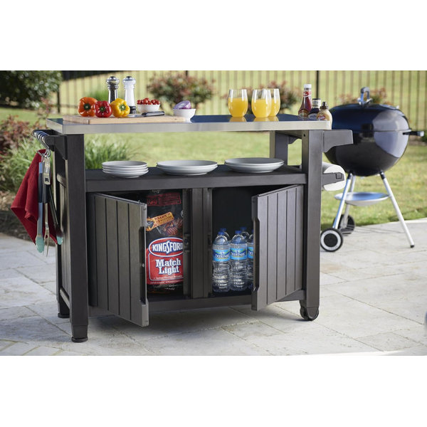 Keter Unity XL Outdoor Kitchen Rolling Bar Cart with Storage Cabinet ...