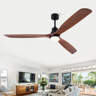 George Oliver 72 Inch Modern Black Ceiling Fan With Light 3 Solid Wood ...