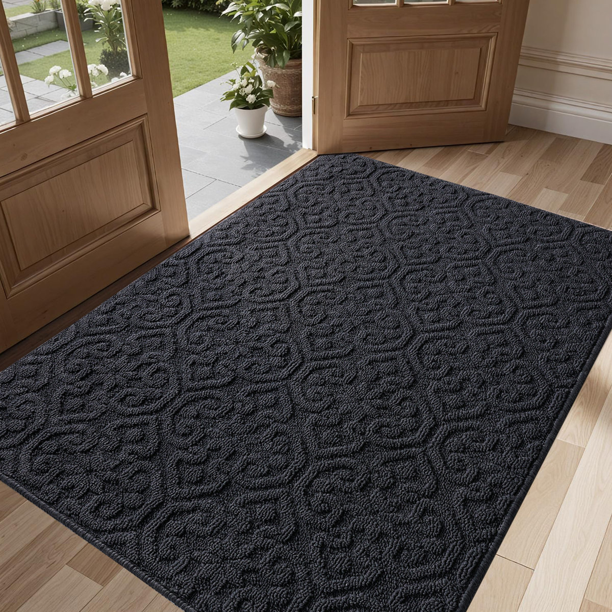 Ebern Designs Large Floral Indoor Outdoor Doormat,Machine Washable Low ...