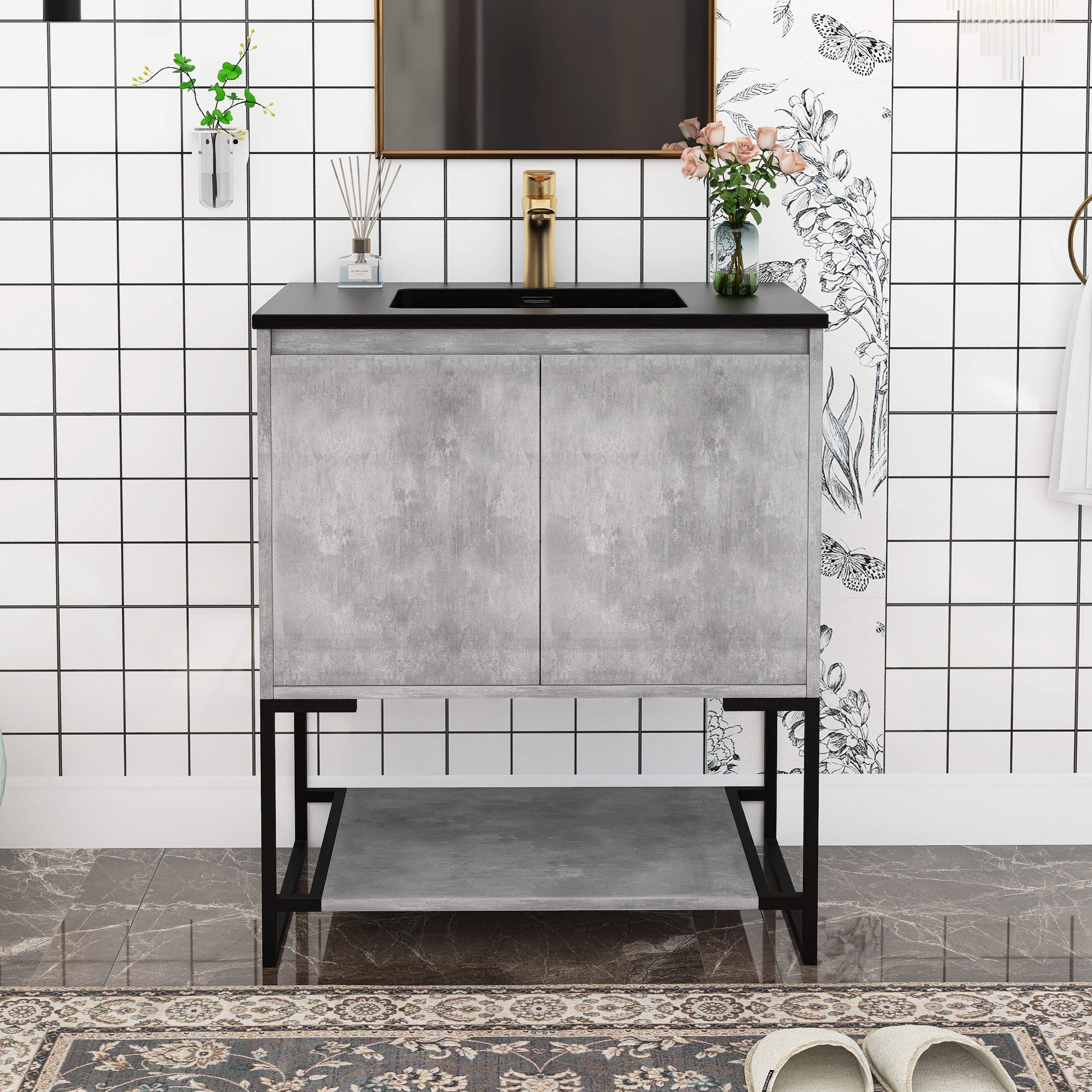 17 Stories Rockney 30'' Single Bathroom Vanity with Solid Surface Top ...