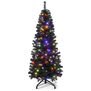 The Holiday Aisle® Slim Pre-Lit Black Pencil Christmas Tree with 700 ...