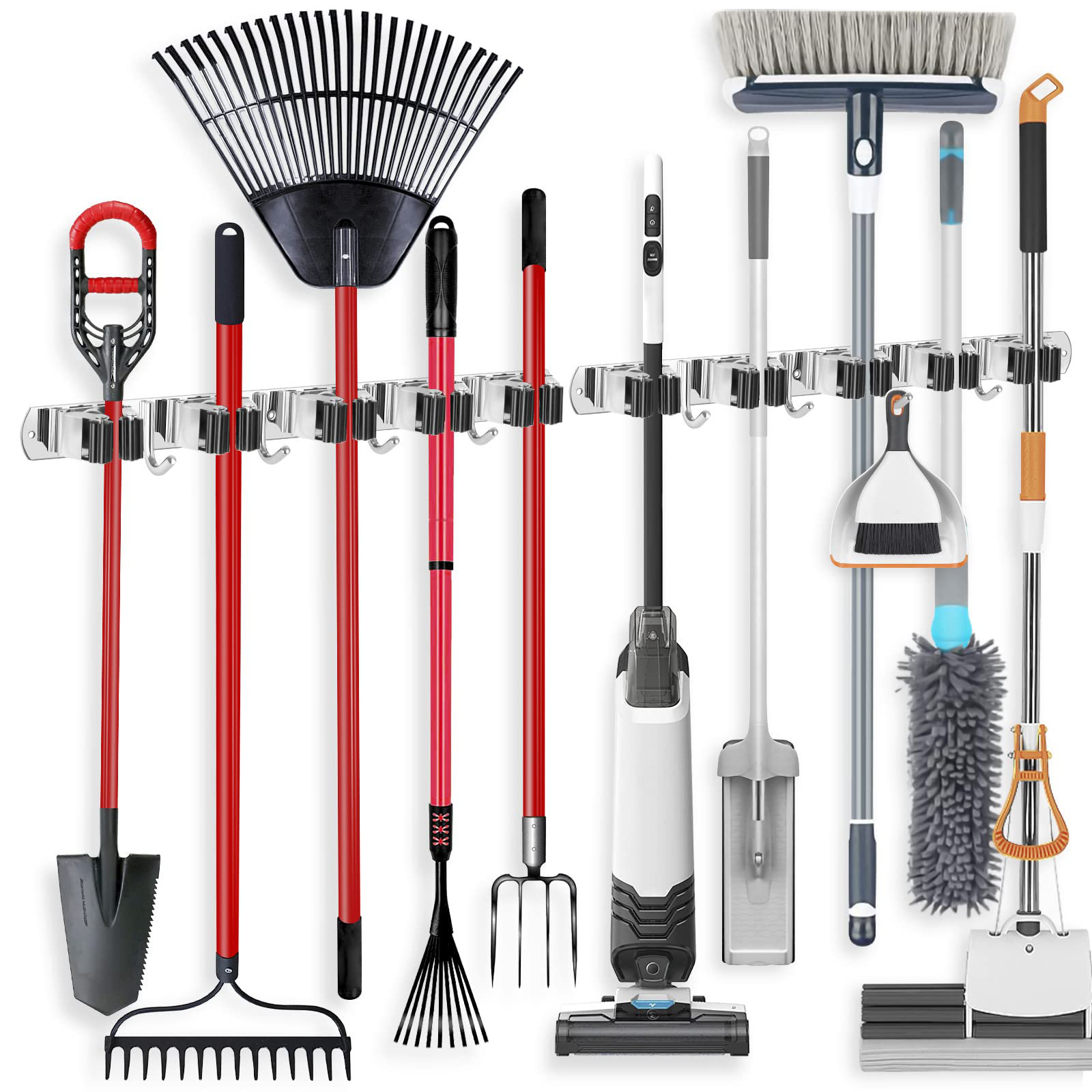 WFX Utility™ 2 Pack Wall Mount Broom Holder Stainless Steel 5 Racks ...