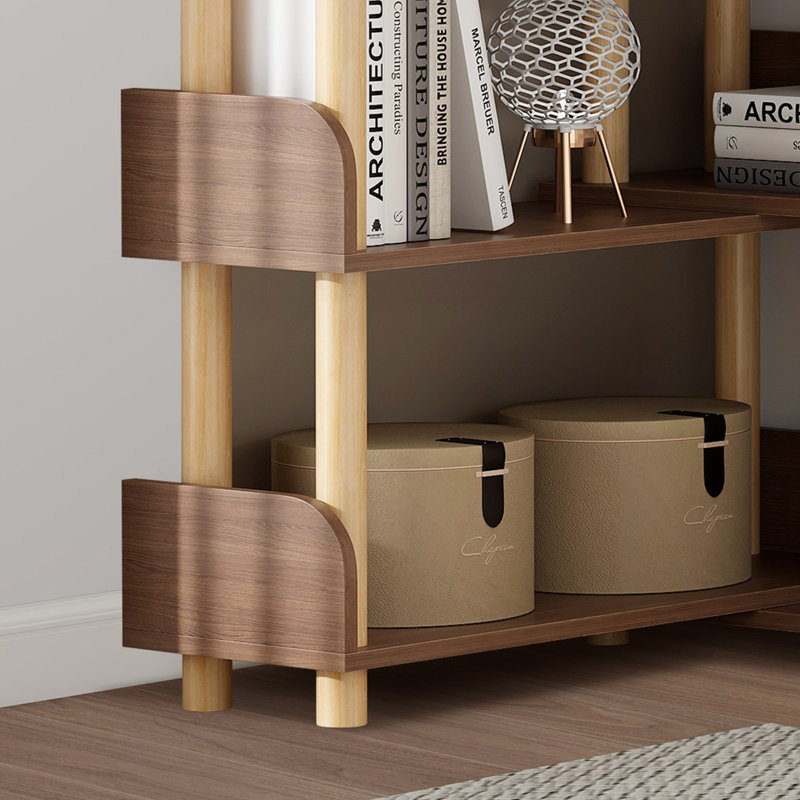 Ebern Designs Wooden Corner Bookshelf,Retractable Bookcase With Storage ...